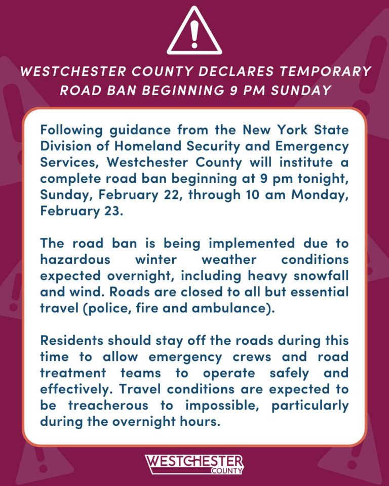 Westchester County Declares Temporary Road Ban -Sunday 9pm-Monday 10am ...